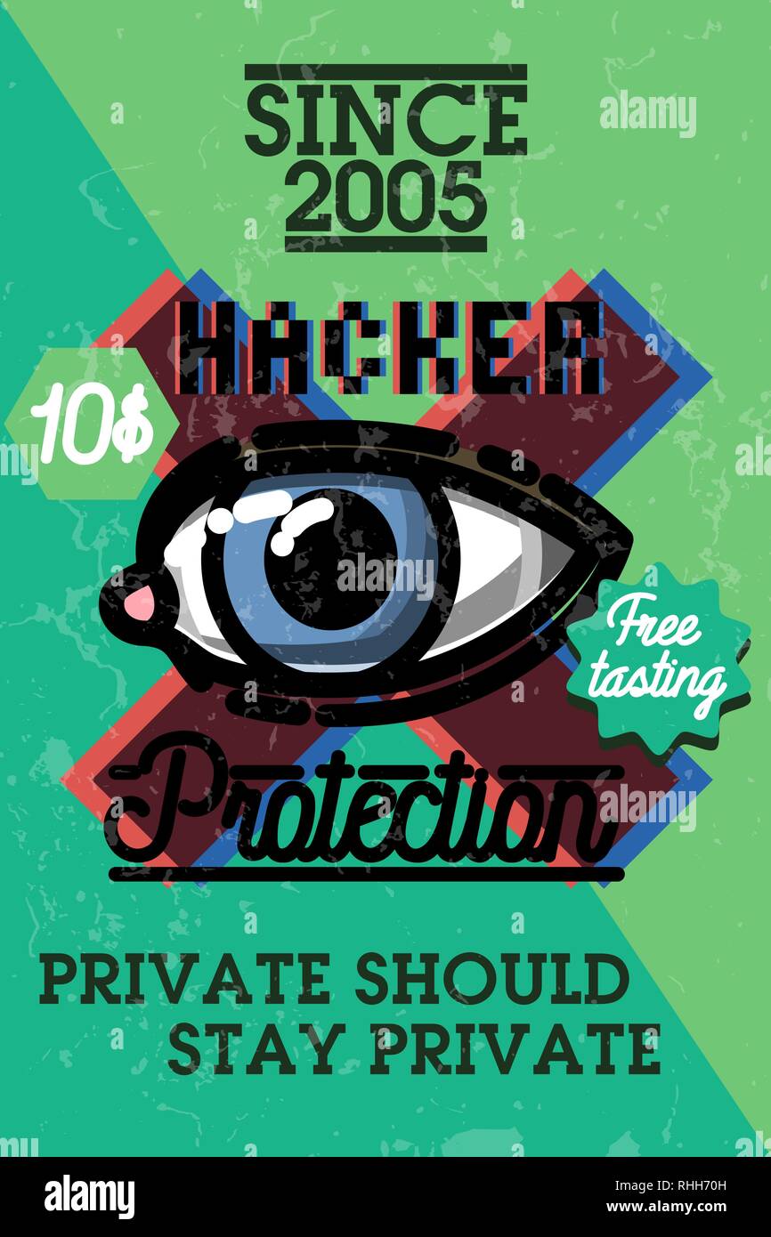 Color vintage hacker protecrion banner . Safety design. Privacy banner ...