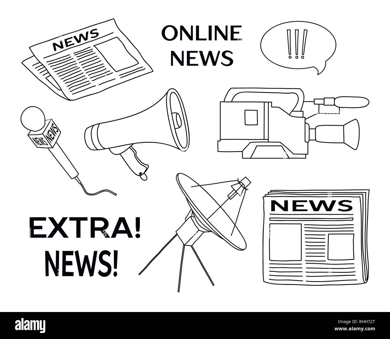 News set icon. Press conference journalistic investigation and daily ...