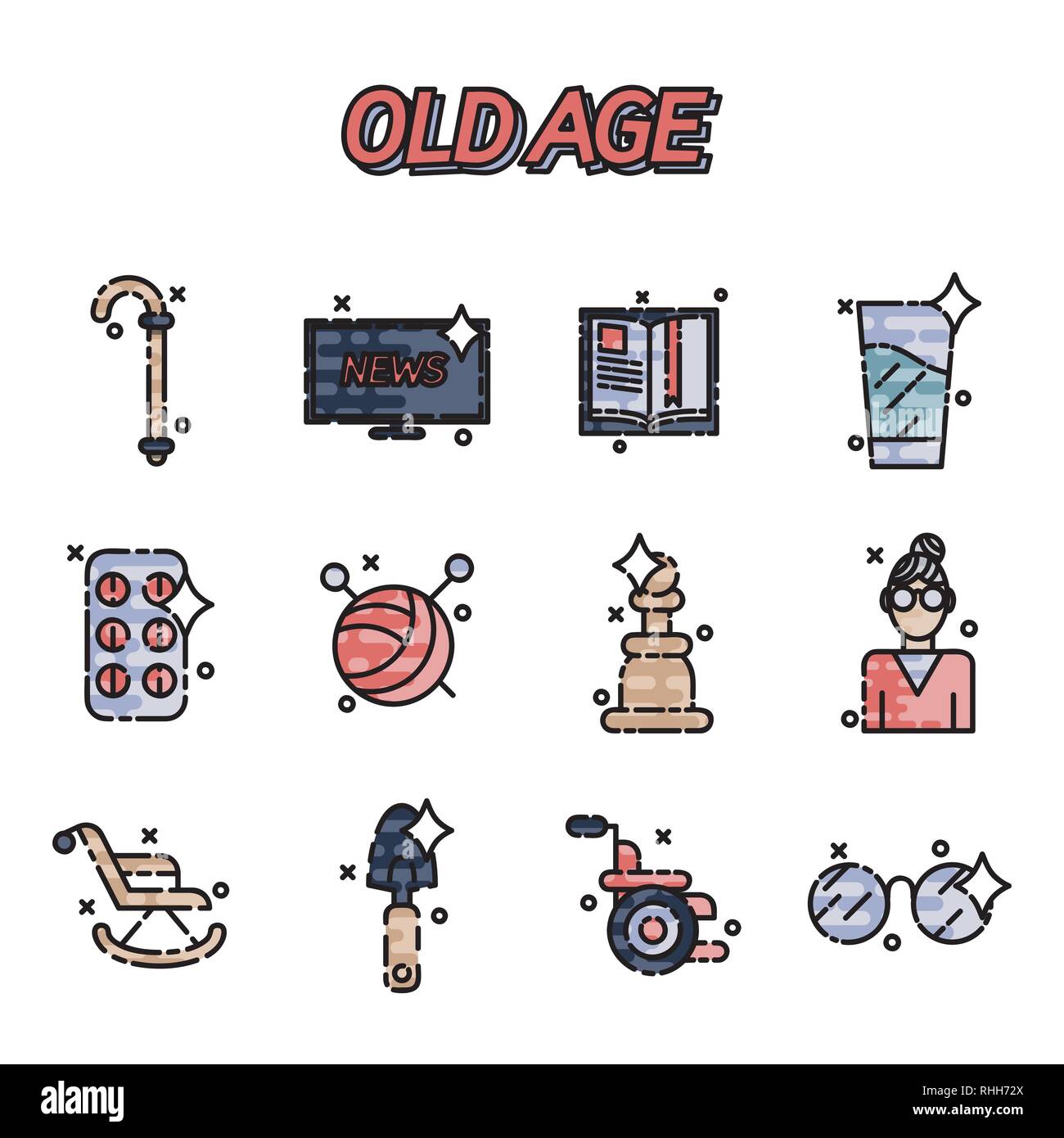 Old age flat concept icons. Vector illustration, EPS 10 Stock Vector ...