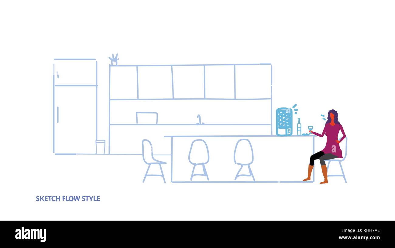 woman using smart speaker personal assistant voice command recognition ...