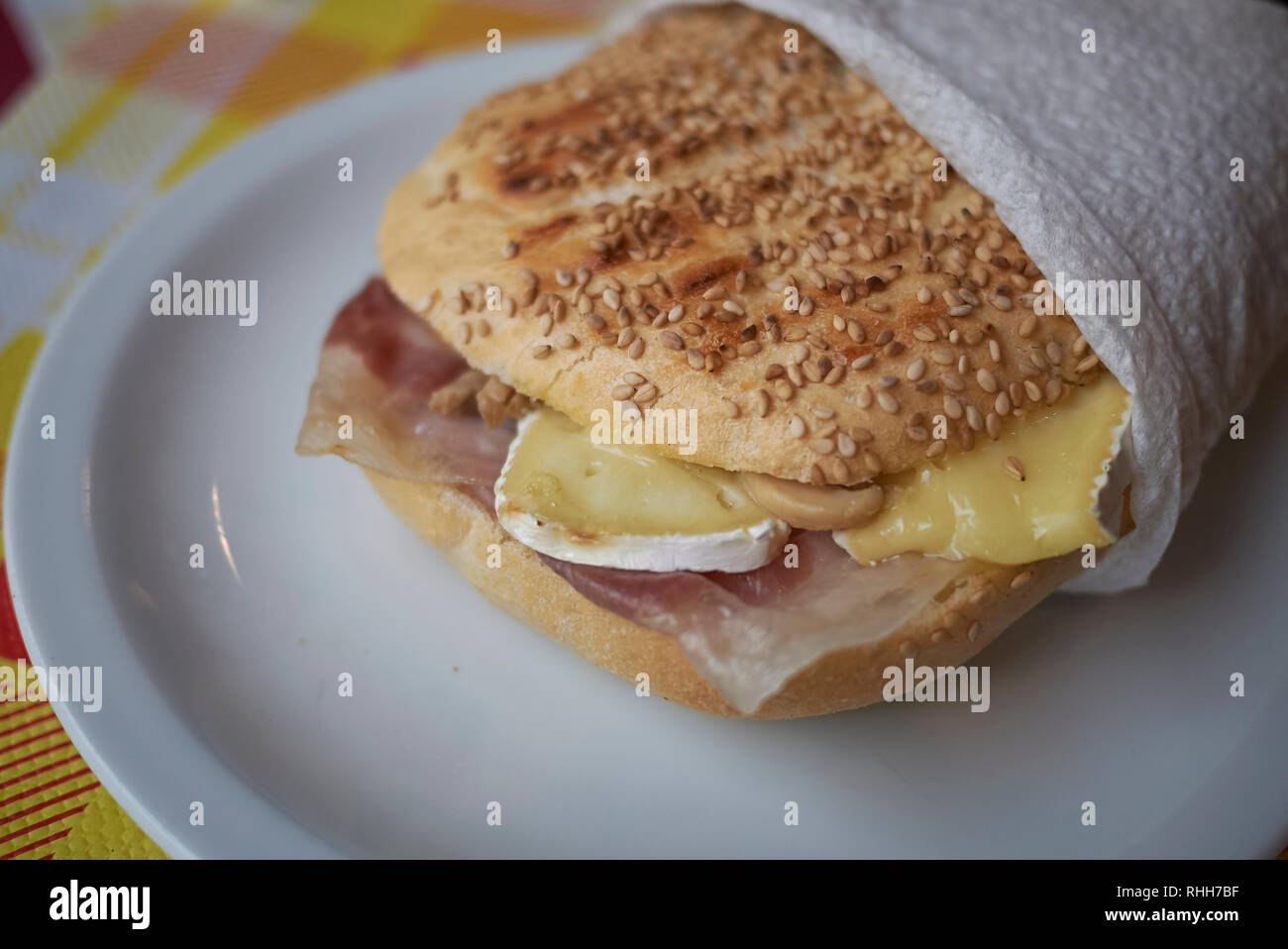 Sandwich with ham and brie Stock Photo - Alamy