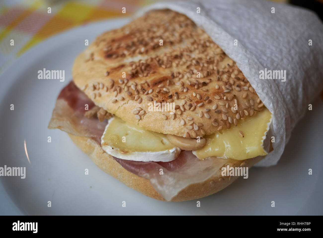 Sandwich with ham and brie Stock Photo - Alamy