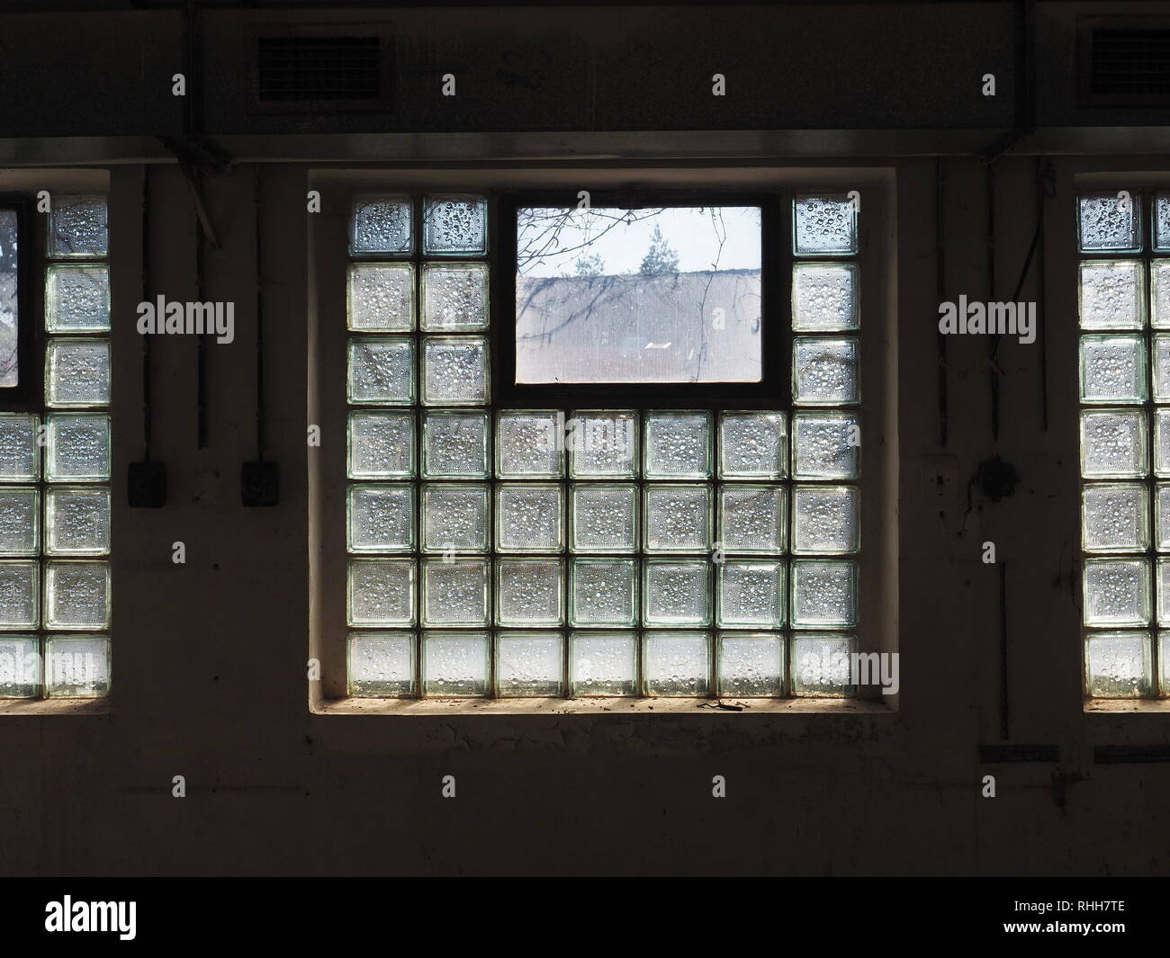 Glass bricks blocks with bubble pattern in window architecture detail ...