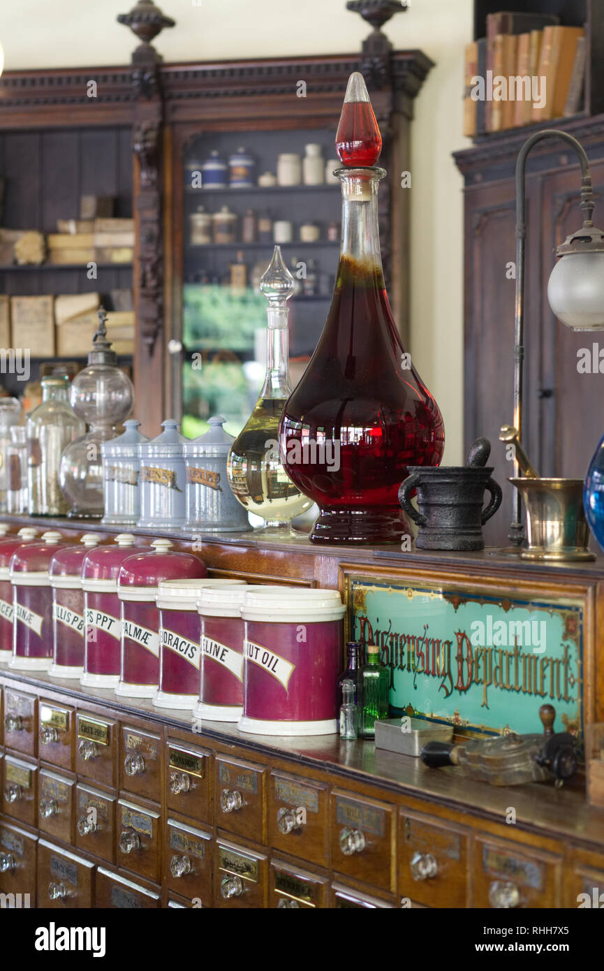 Old fashioned Pharmaceutical display in a Victorian Apothecary Stock ...