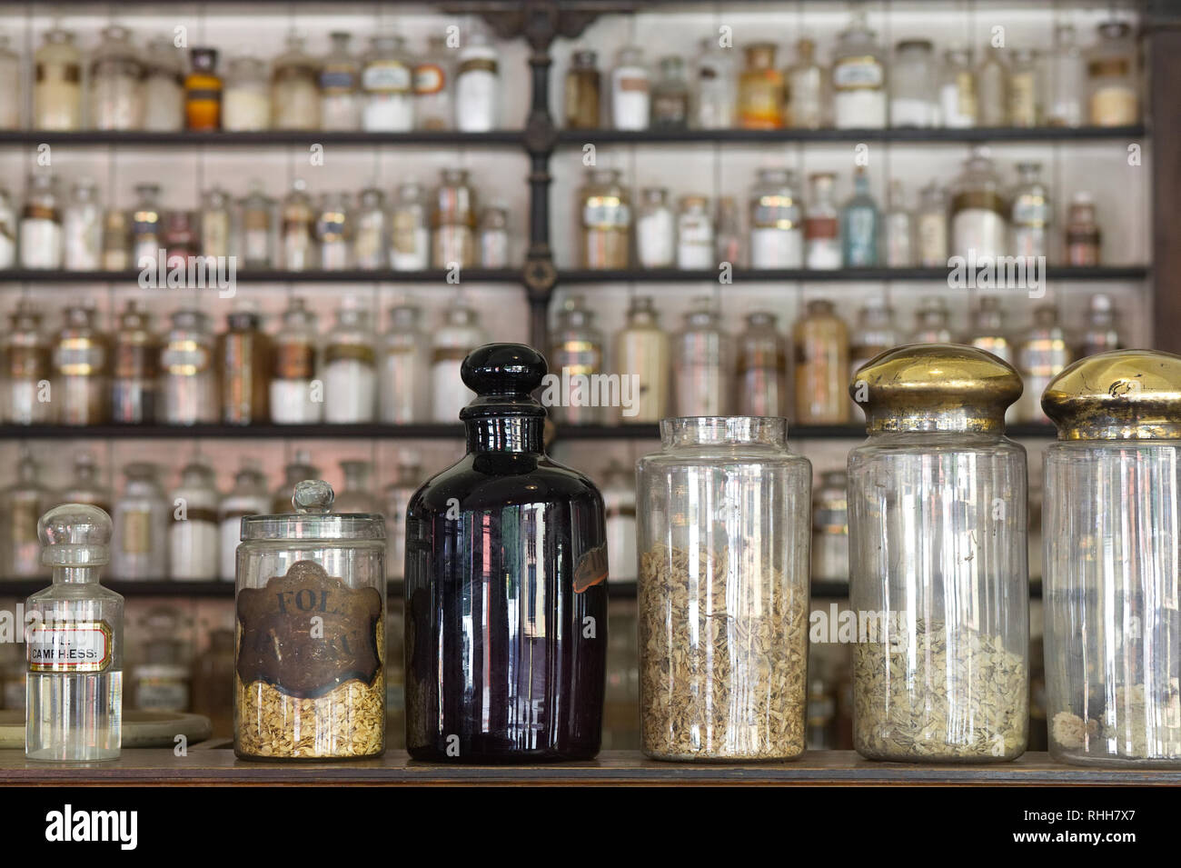 Old fashioned Pharmaceutical display in a Victorian Apothecary Stock ...