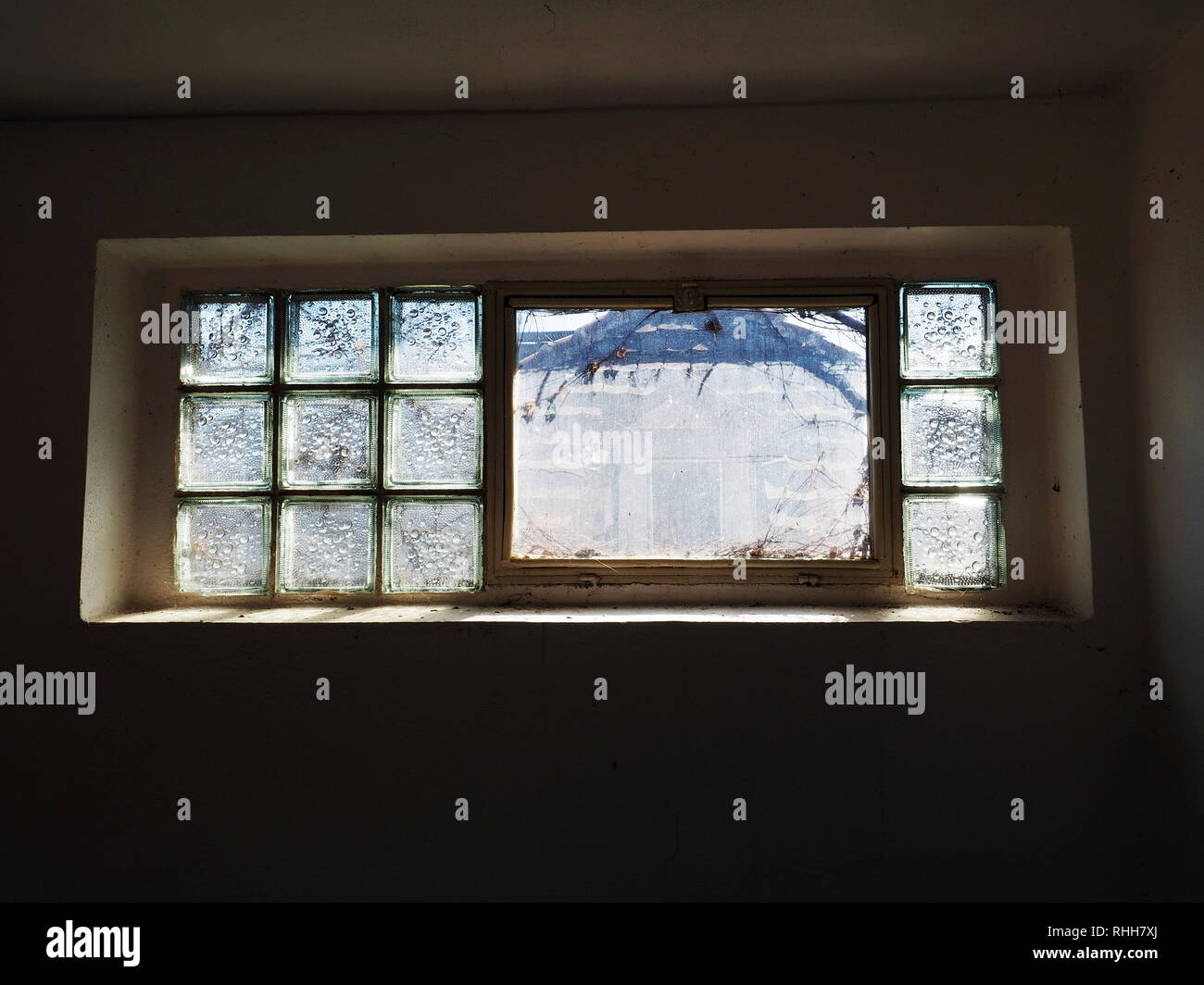 Glass bricks blocks with bubble pattern in window architecture detail ...