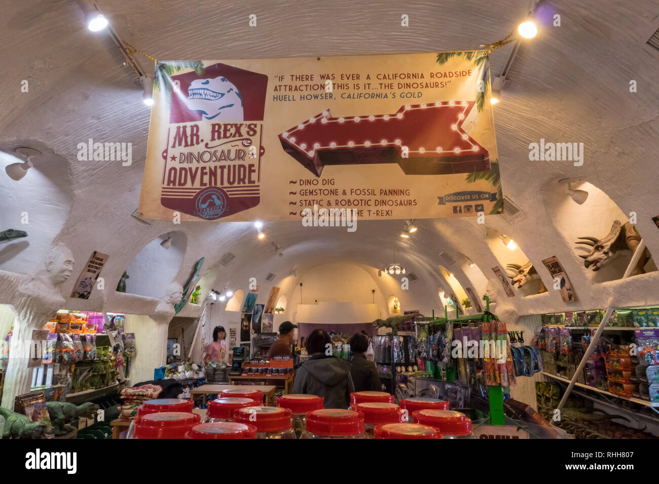 Inside the gift shop of the Dinosaur Museum in Cabazon, California ...