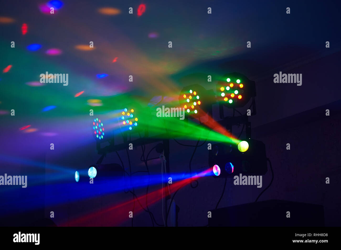 Stage lights in action at the concert. Lights show. Lazer show. Night ...