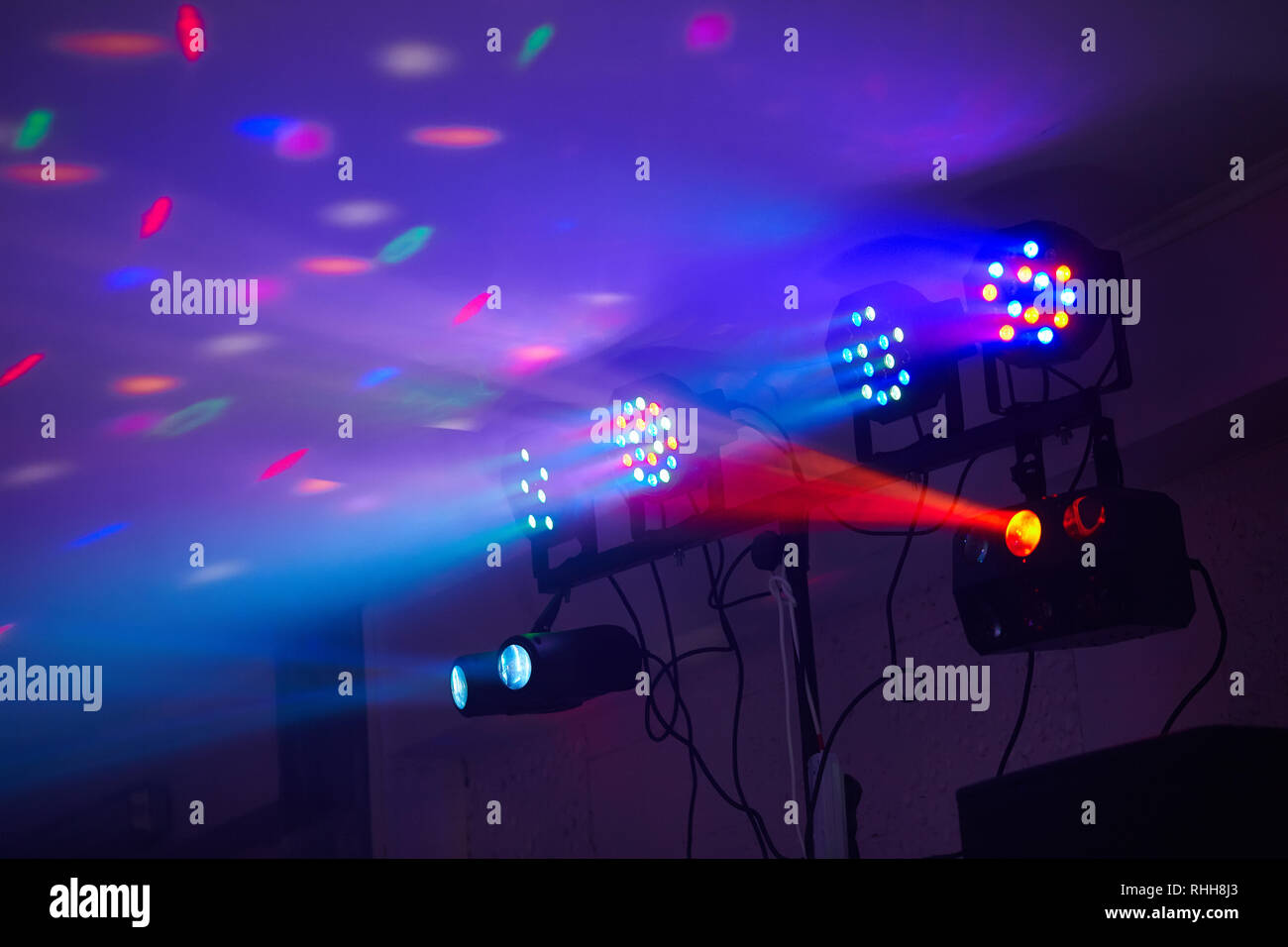 Stage lights in action at the concert. Lights show. Lazer show. Night ...