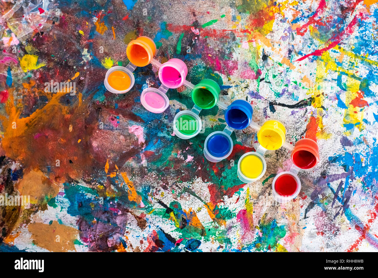 Bottles of paint of various colors to decorate plaster objects Stock ...