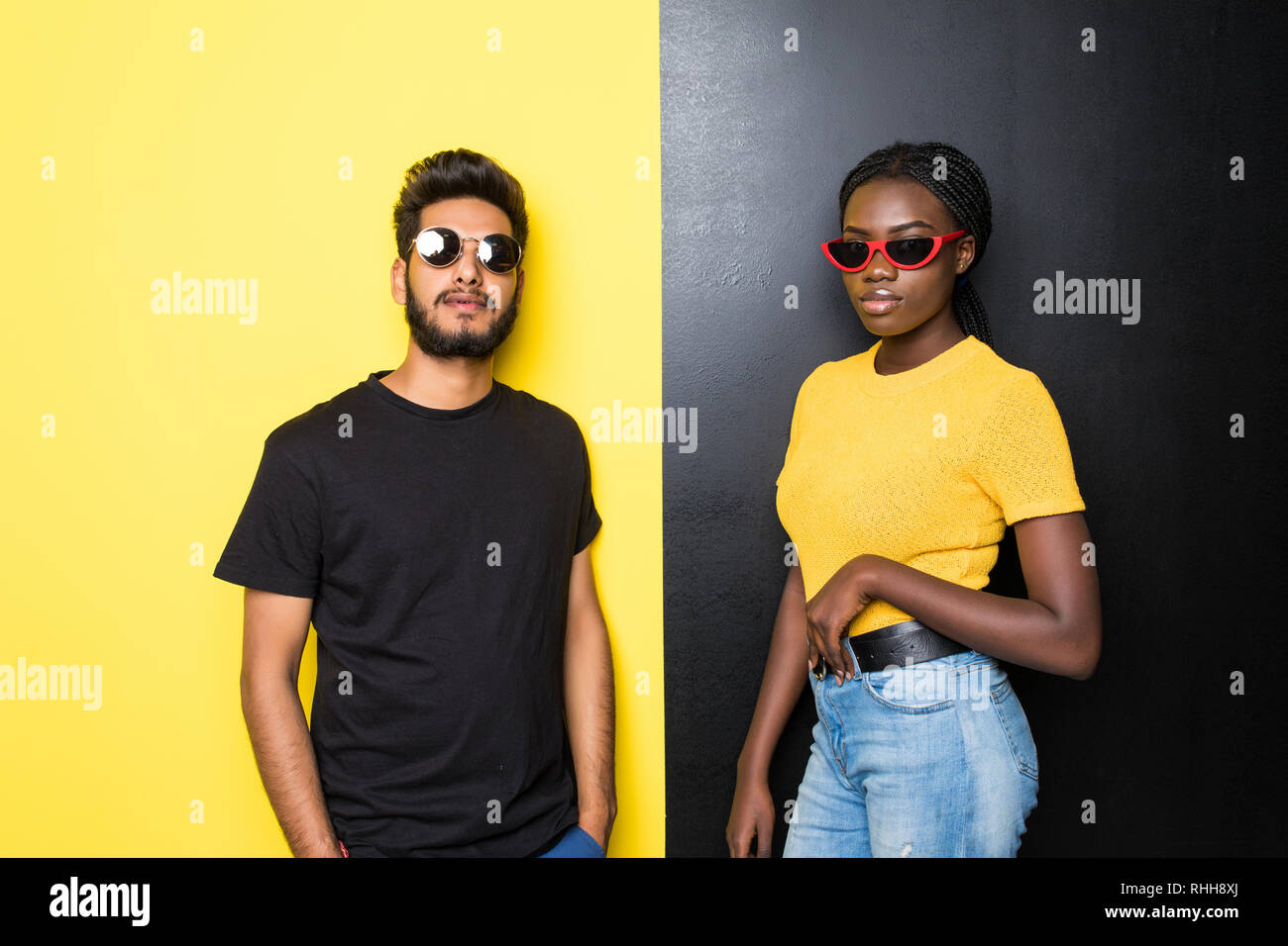 Young happy mixed race couple indian man and african woman in ...