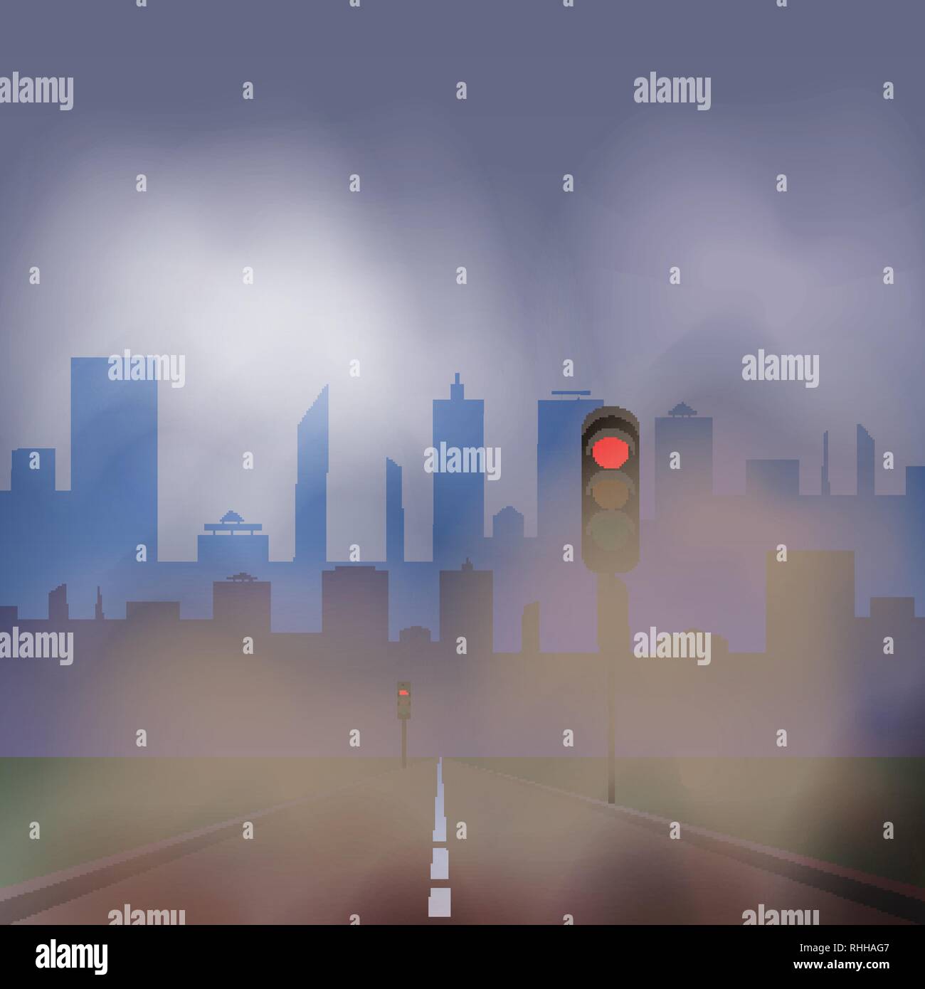 Dusty road to the city with traffic lights 10 eps Stock Vector Image ...