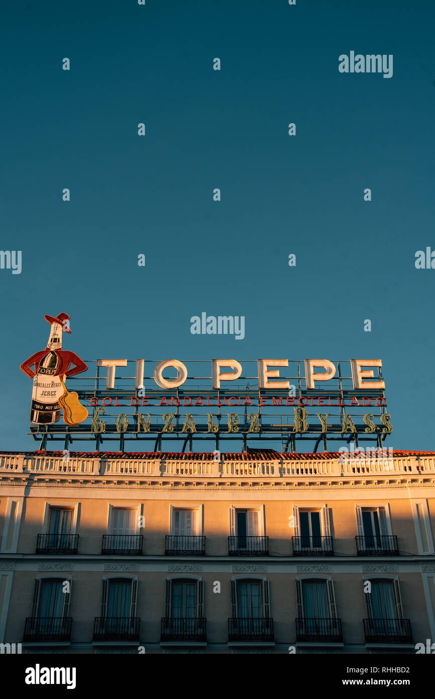 Tio Pepe sign at Puerta del Sol, Madrid, Spain Stock Photo - Alamy