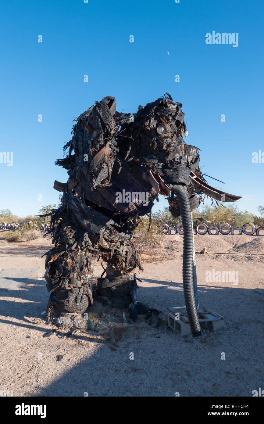 Elephant made of rubber from tires in East Jesus, Slab City, California ...