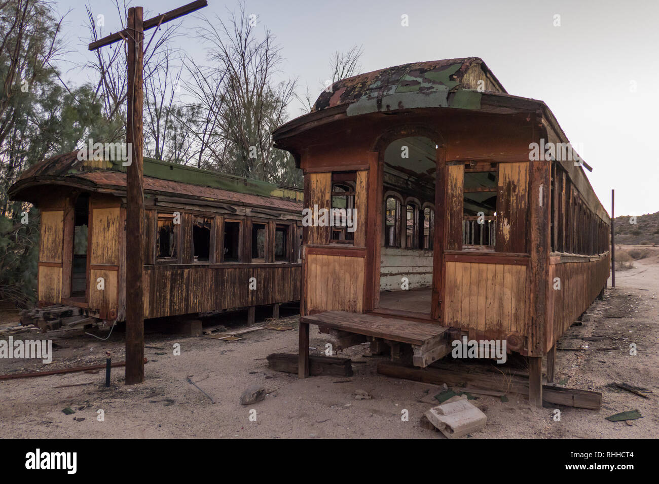 Abandoned wooden train wagons Stock Photo - Alamy