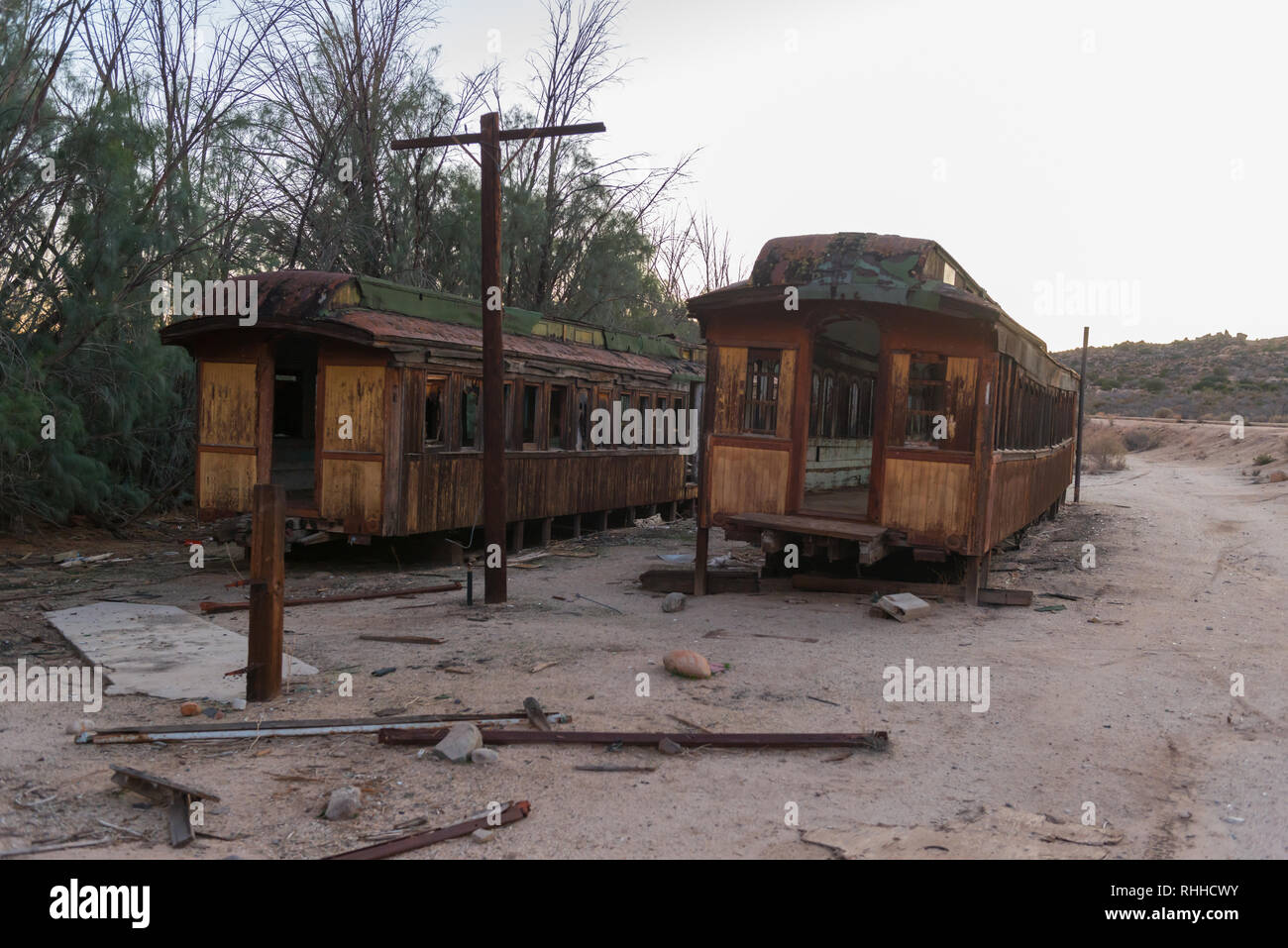Abandoned wooden train wagons Stock Photo - Alamy
