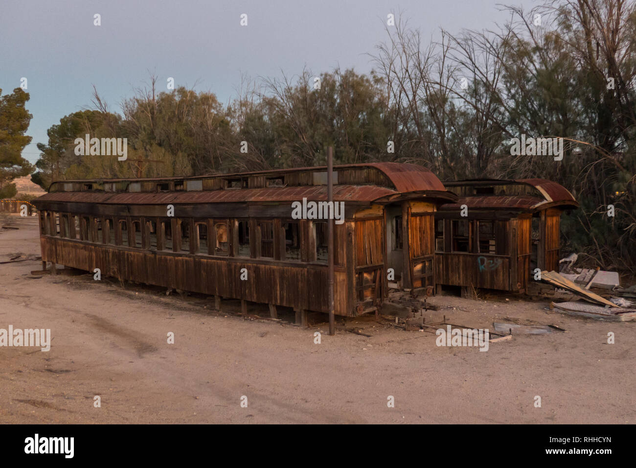 Abandoned wooden train wagons Stock Photo - Alamy