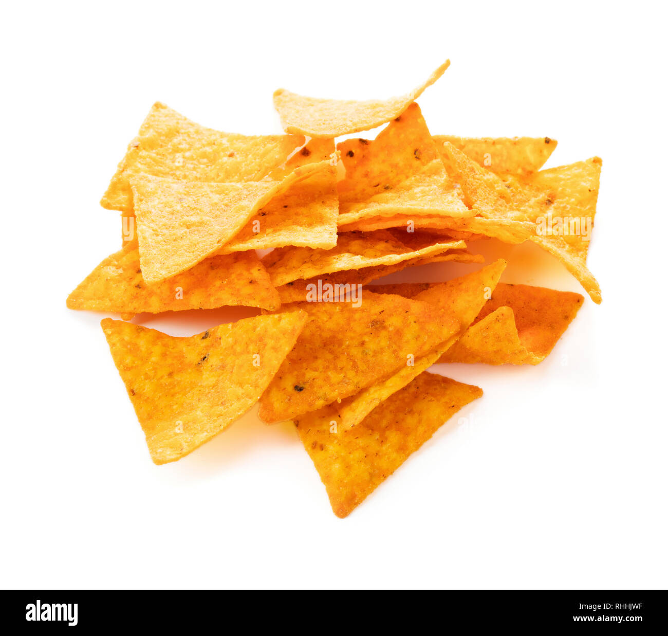 pile of nacho chips isolated on white background Stock Photo - Alamy