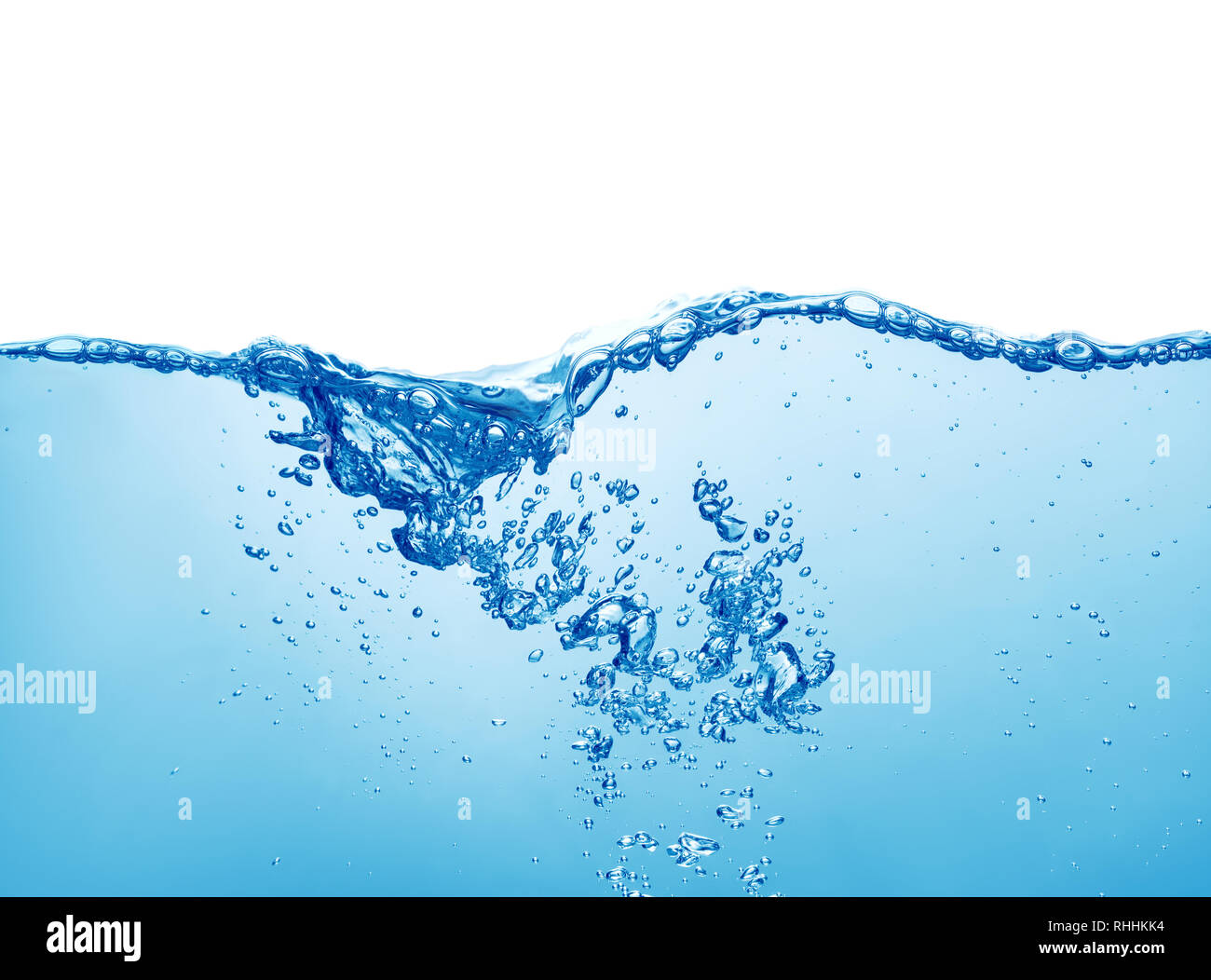 blue water with splash and air bubbles on white background Stock Photo ...