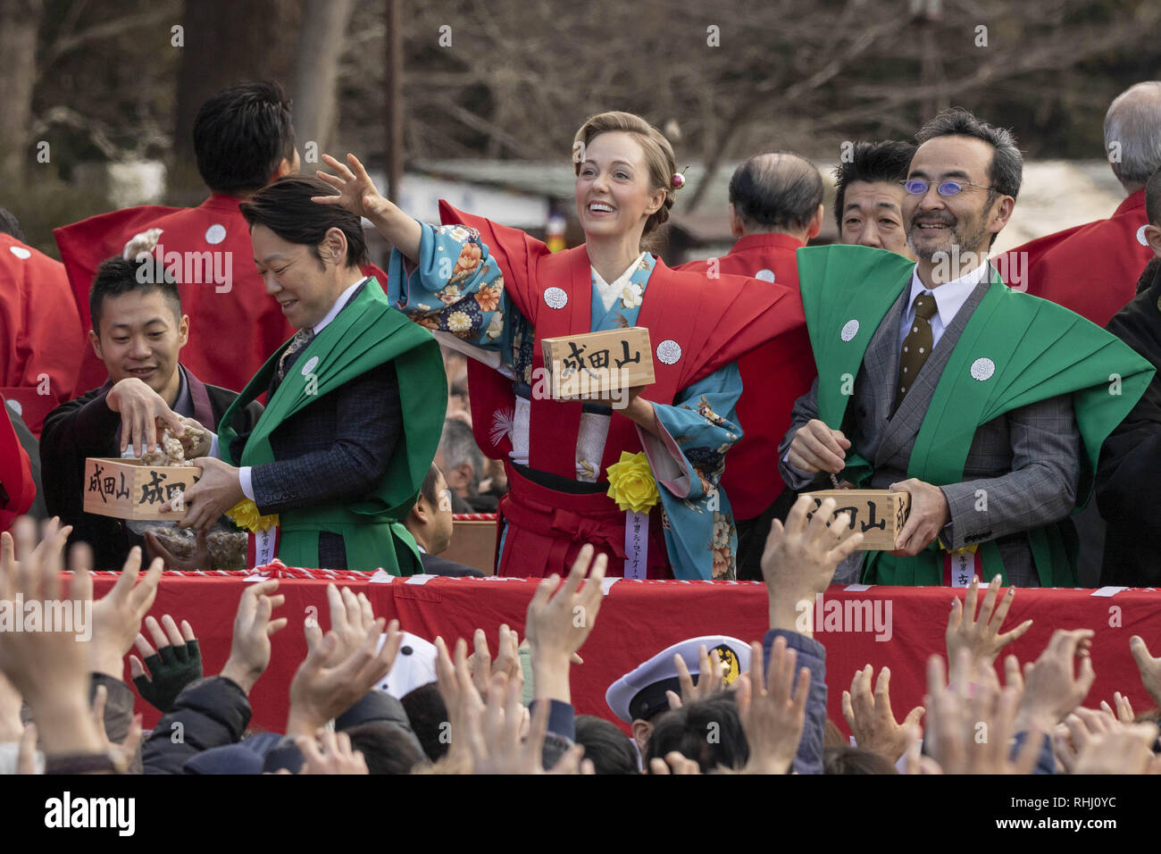 Chiba, Japan. 3rd Feb, 2019. (L to R) Japanese actor Sadao Abe, actress ...