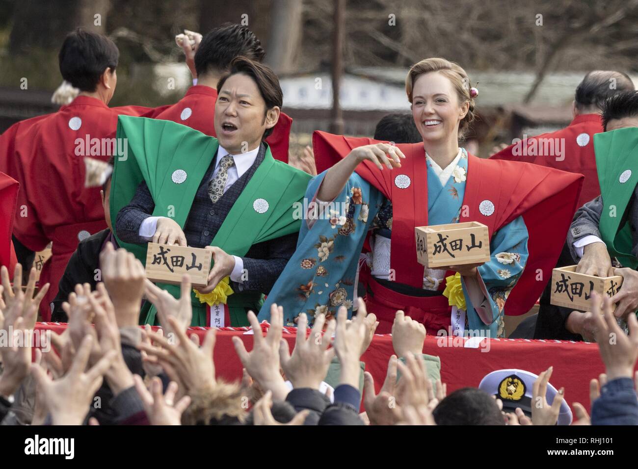 Chiba, Japan. 3rd Feb, 2019. (L to R) Japanese actor Sadao Abe and ...