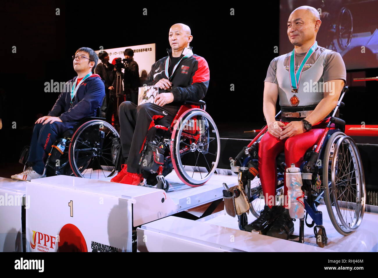 Tokyo, Japan. 3rd Feb, 2019. (L-R) Akihiko Suzuki, Takashi Jo, Motoya ...