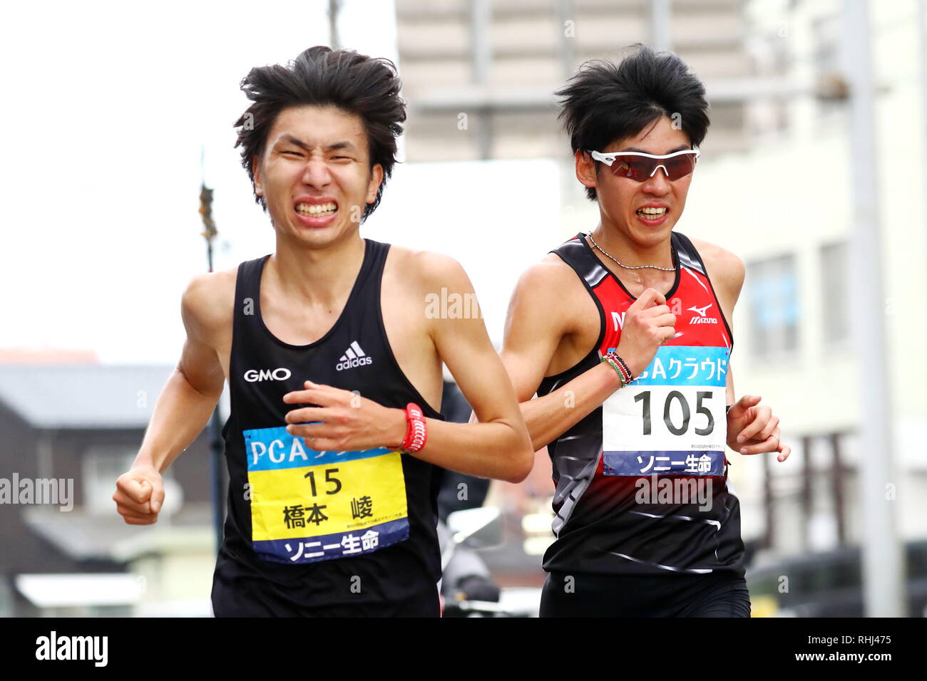 Oita, Japan. 3rd Feb, 2019. (L-R) Ryo Hashimoto, Yuji Iwata Marathon ...