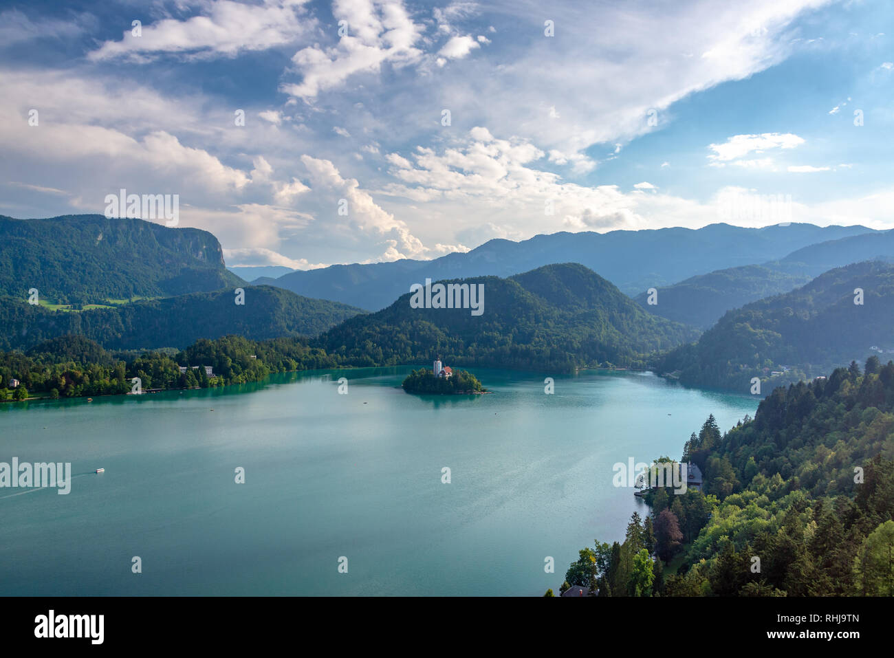 Aerial view of Lake Bled and Bled Island in Bled, Slovenia Stock Photo ...