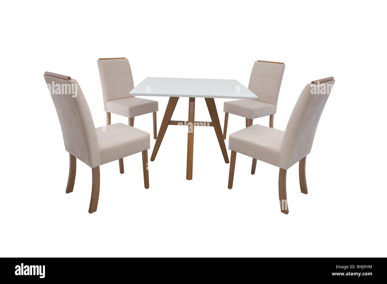 Table and four chairs on white background Stock Photo - Alamy