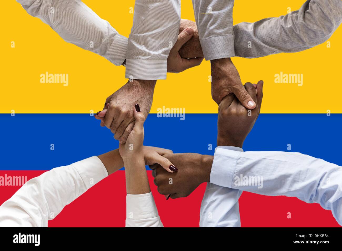 Colombia flag multicultural group of young people integration diversity ...