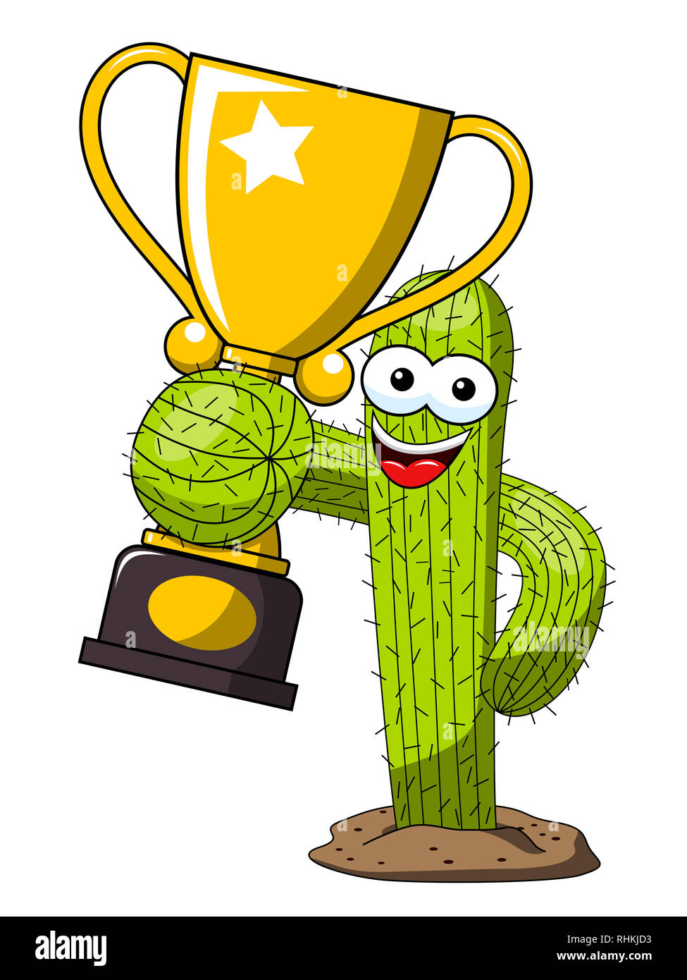 Cactus cartoon funny character vector winner cup trophy isolated on ...