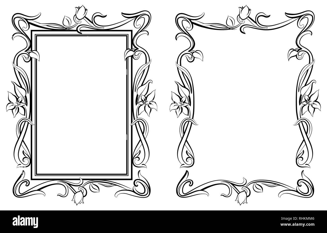 Decorative floral modern style frames. Hand drawn outline vector image ...