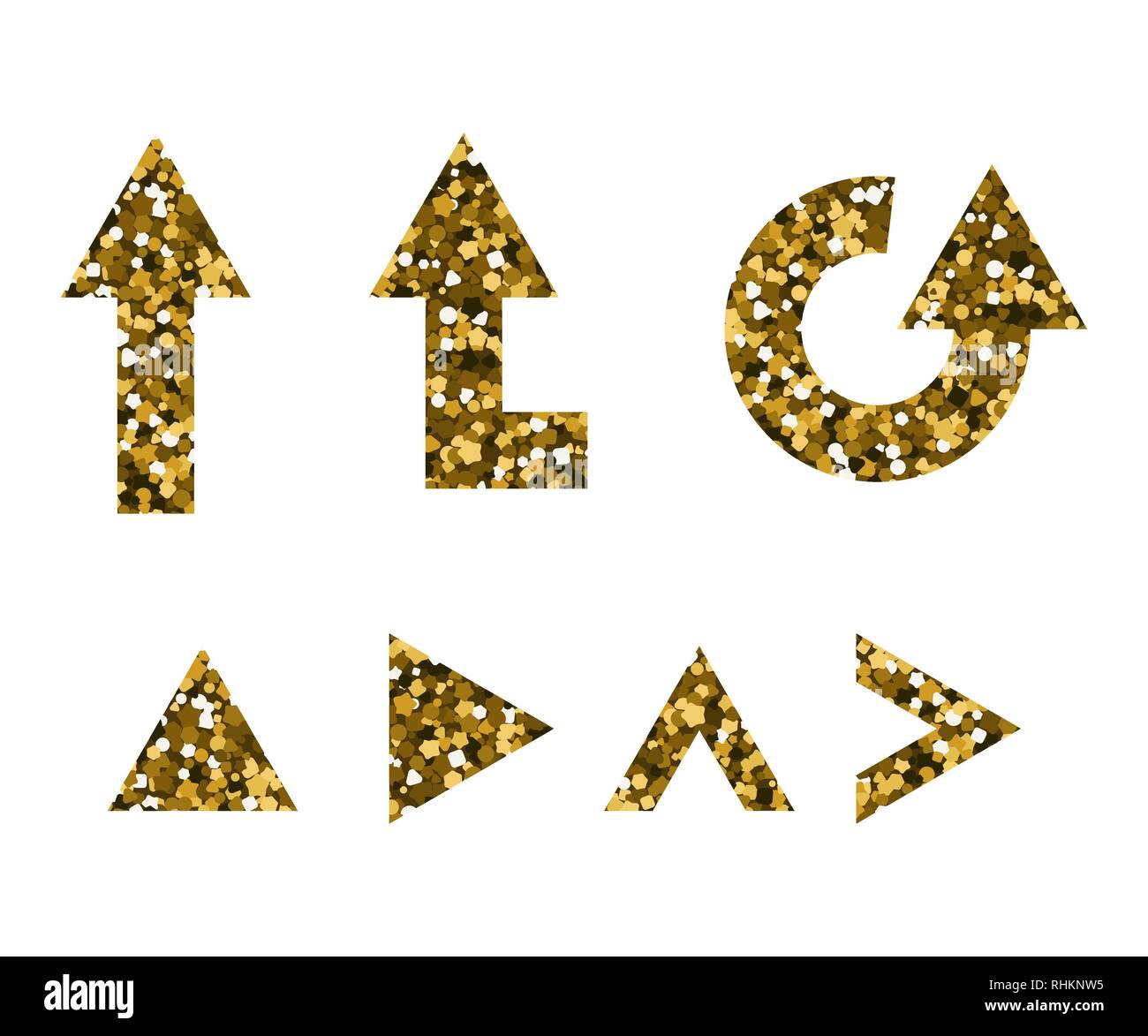 Set of Golden shiny arrows. Sequins vector illustration. Cursor icons ...