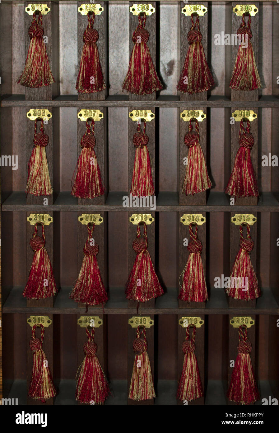 Elegant room keys hanging in the foyer of the Hotel Esplanade, Zagreb ...