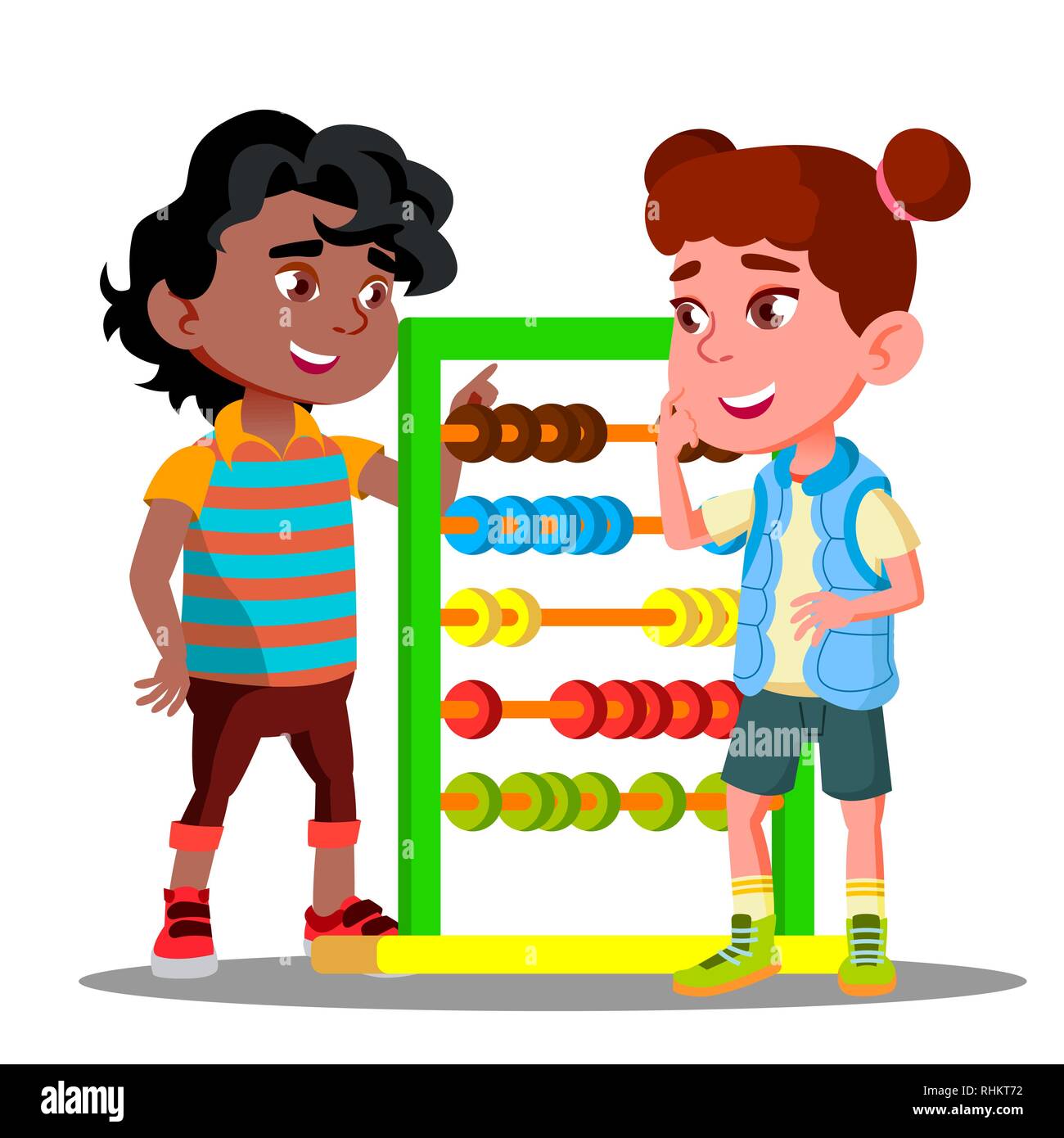 Boy Teaches To Count On Accounts Little Girl Vector. Isolated ...