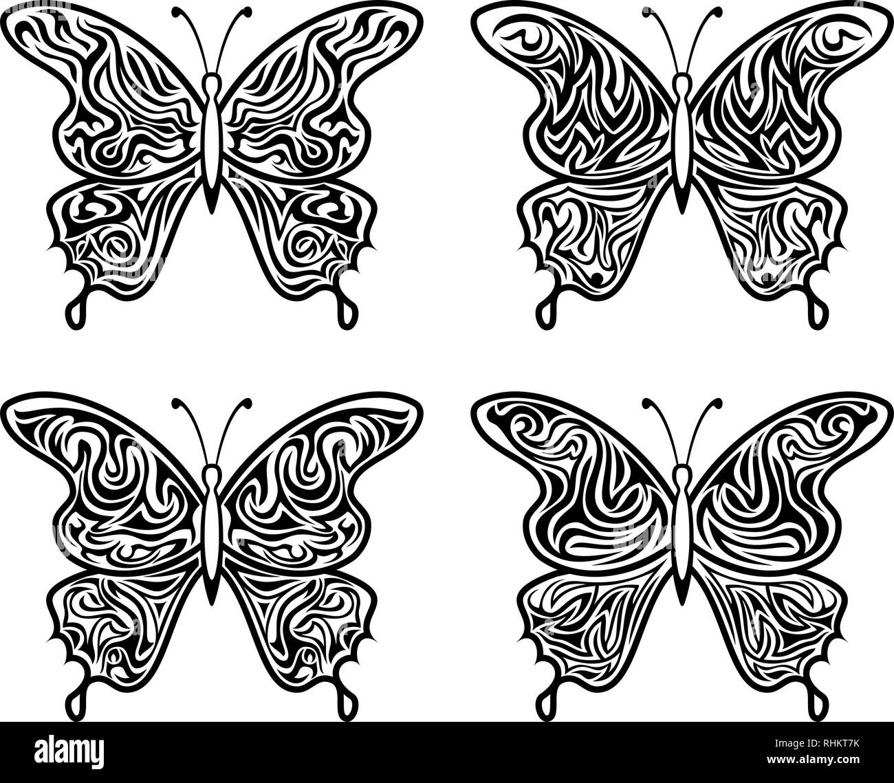Black Contour Butterflies Stock Vector Image & Art - Alamy