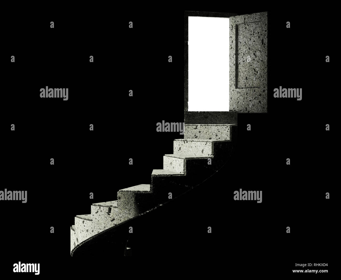 Stone ladder to light. Light from a door. 3d illustration Stock Photo ...