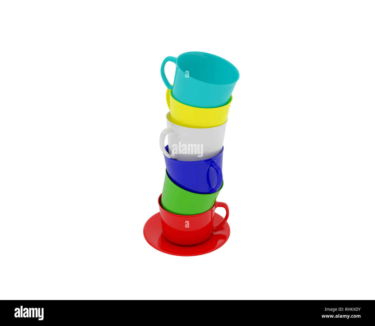 Multi-coloured cups against white background. 3d work Stock Photo - Alamy
