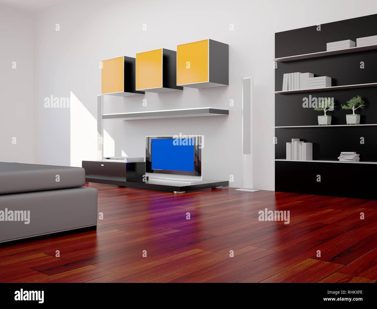 High resolution image interior. 3d illustration modern interior. Bed ...