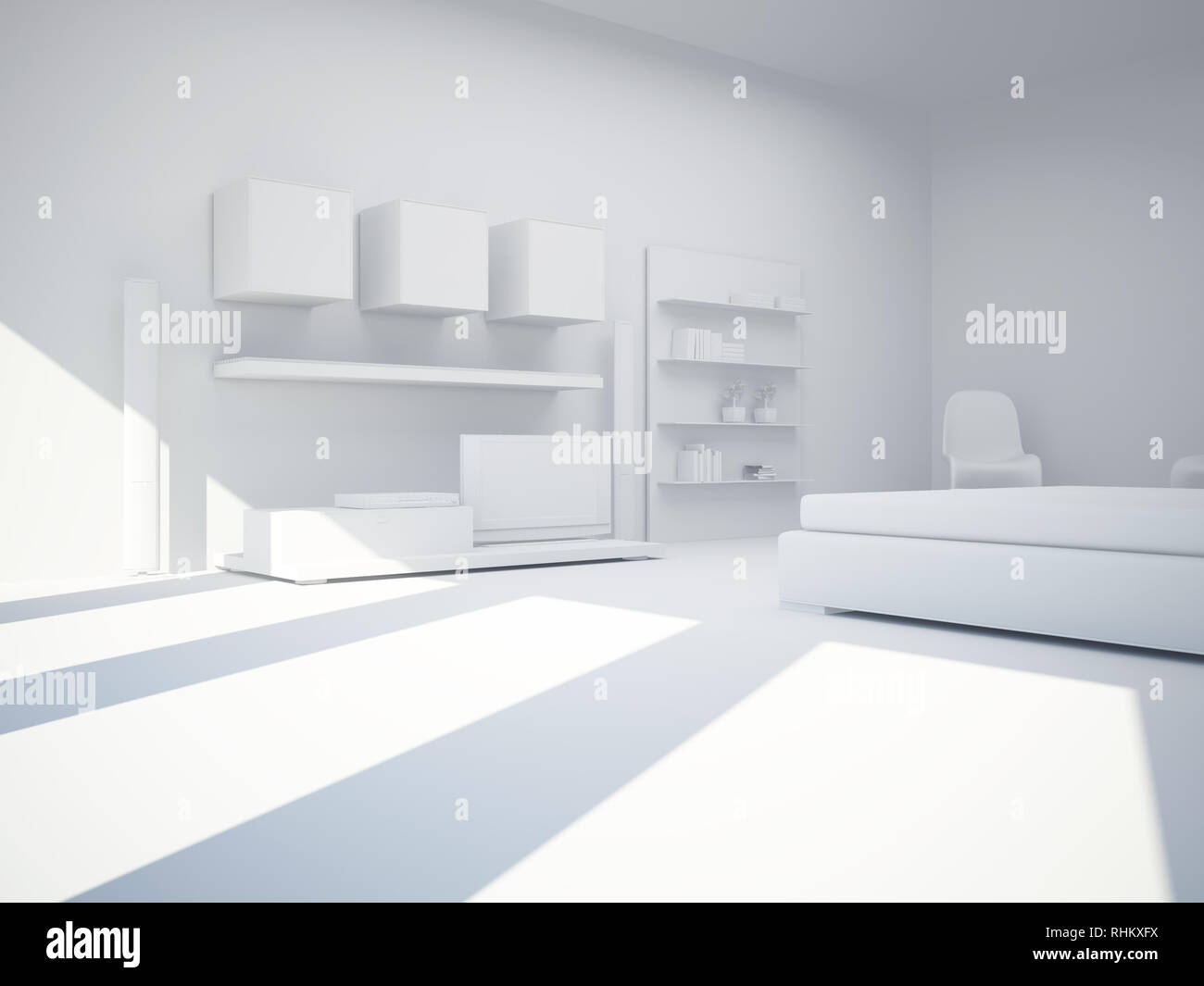 High resolution image interior. 3d illustration modern interior. Bed ...