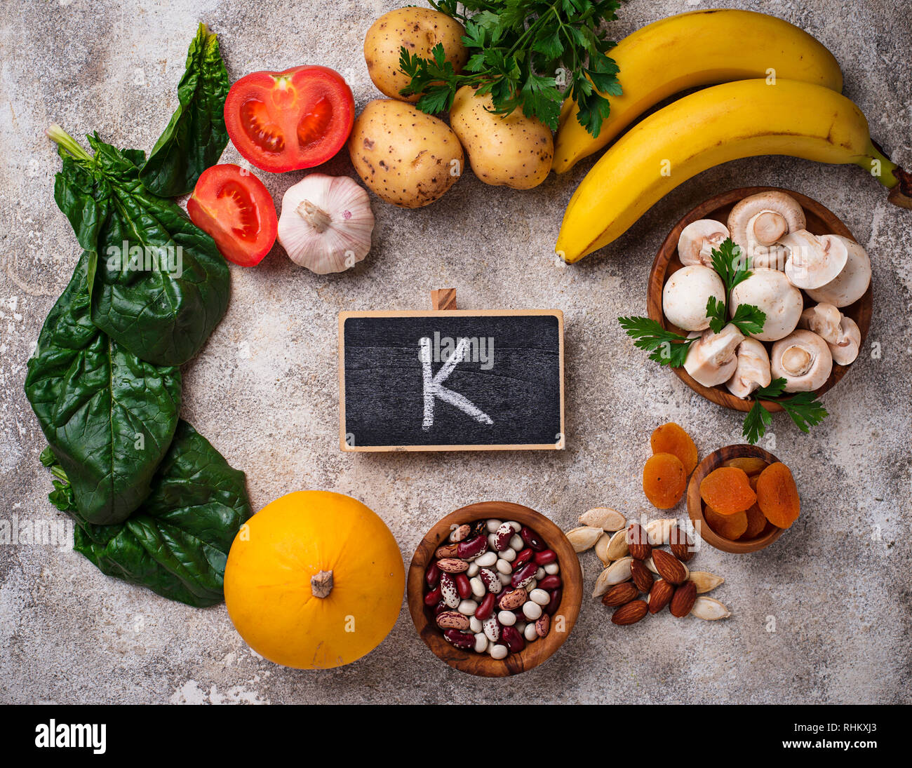 Products containing potassium. Healthy food concept Stock Photo - Alamy