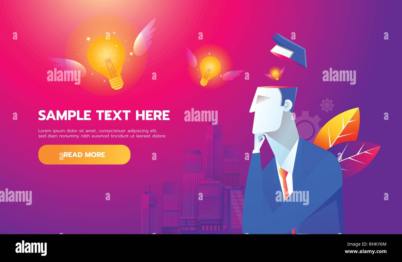 New Idea Concept. Flying bulb from businessman brain, flat design best ...