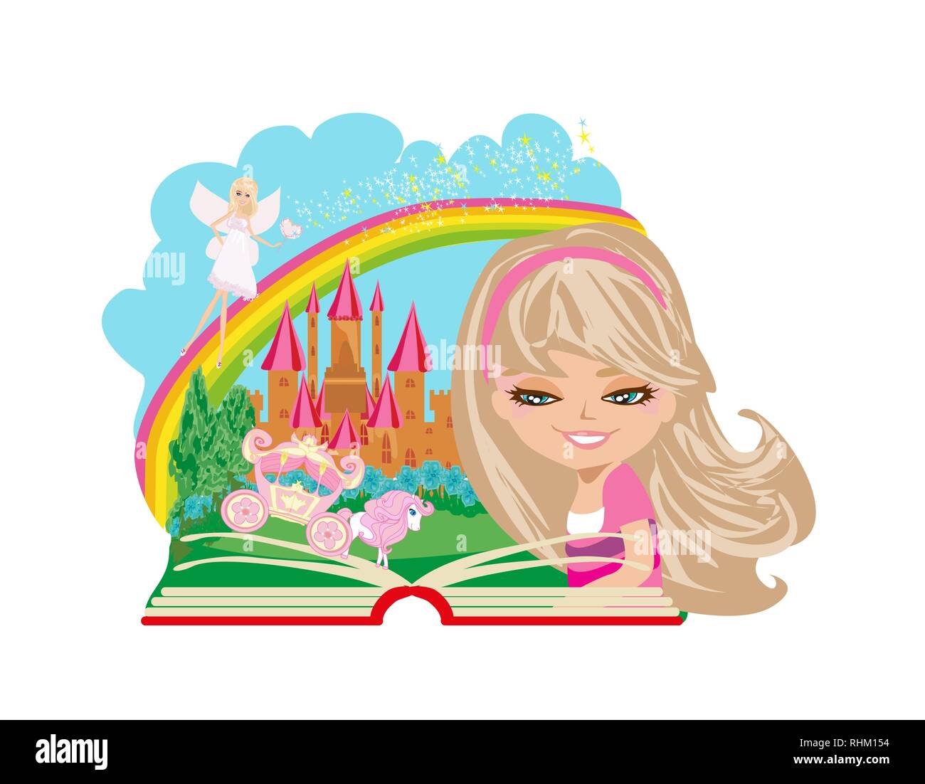 Little girl reading magic book Stock Vector Image & Art - Alamy