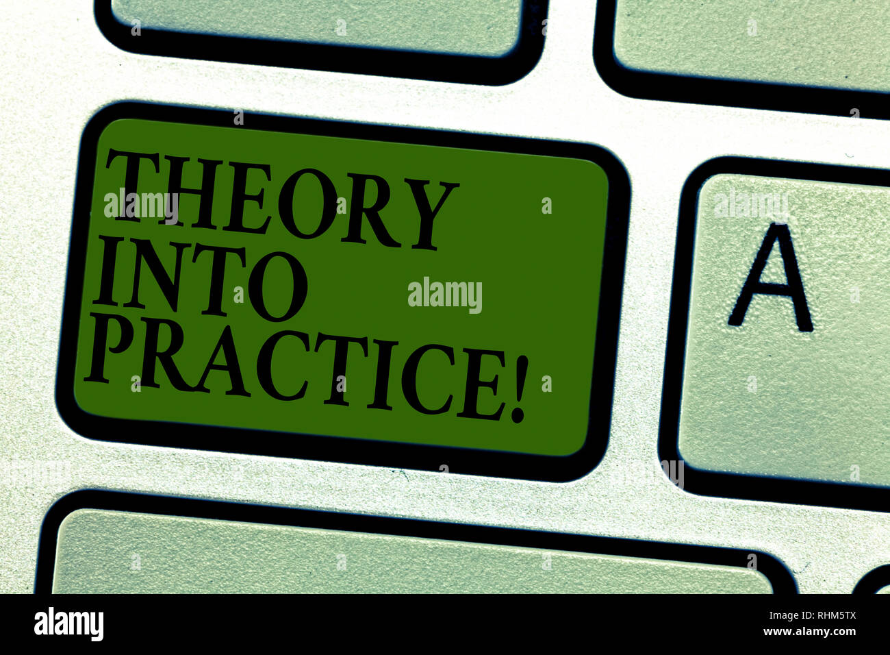 Handwriting text Theory Into Practice. Concept meaning Hands on ...