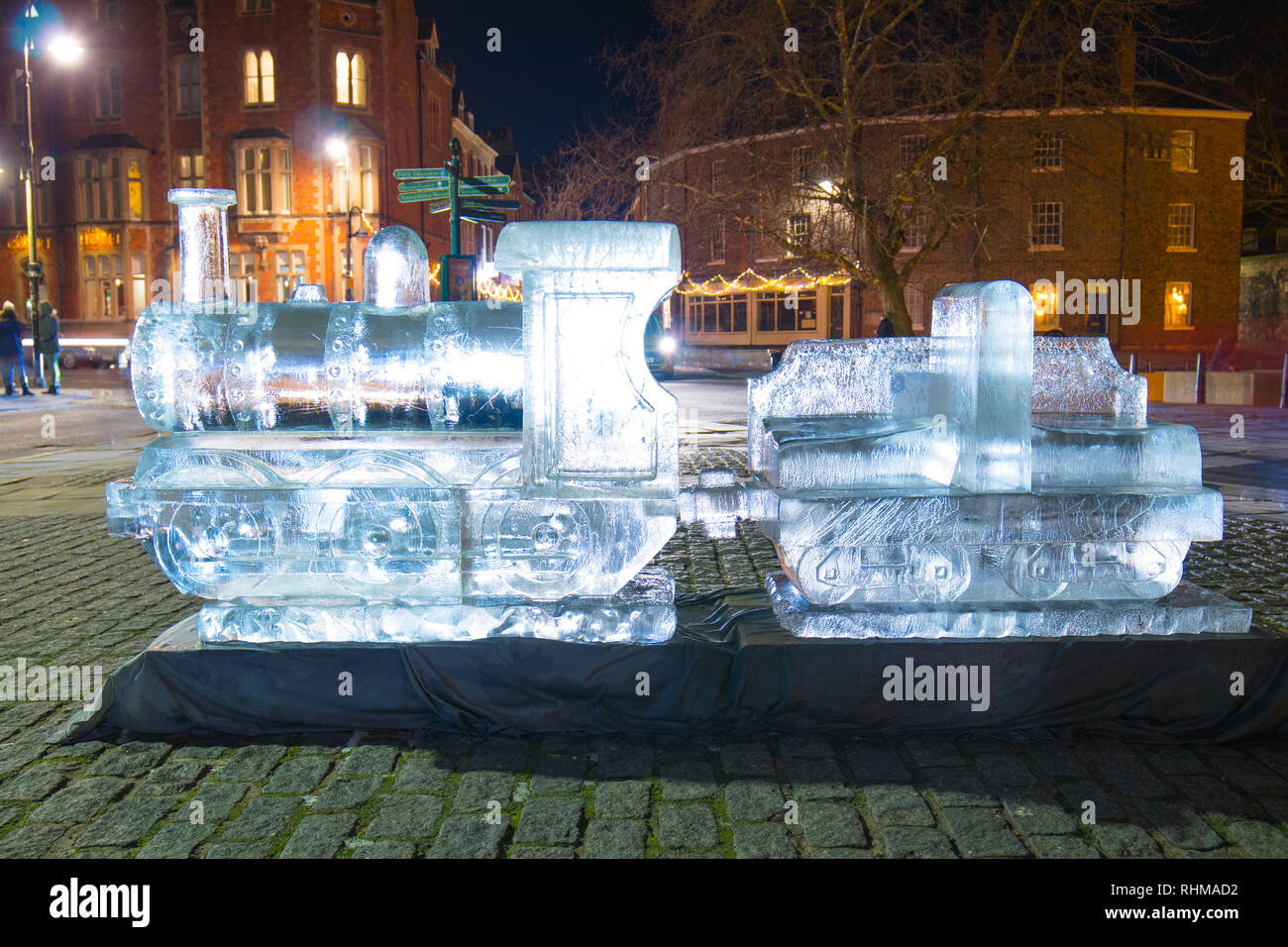 A Steam Train Ice Sculpture outside York Minster, which is part of the ...