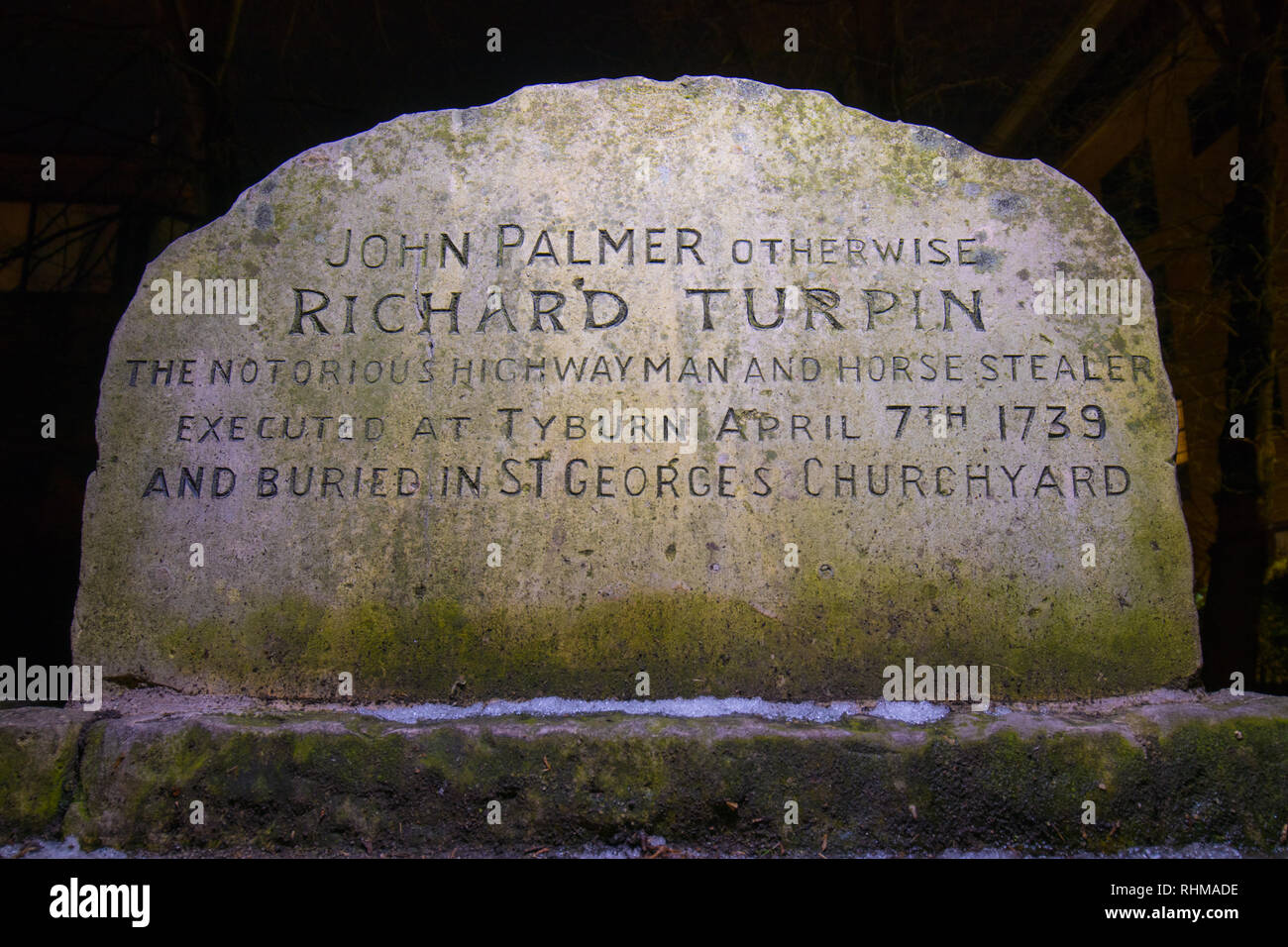 The Headstone of the famous highwayman Dick Turpin at his apparent ...
