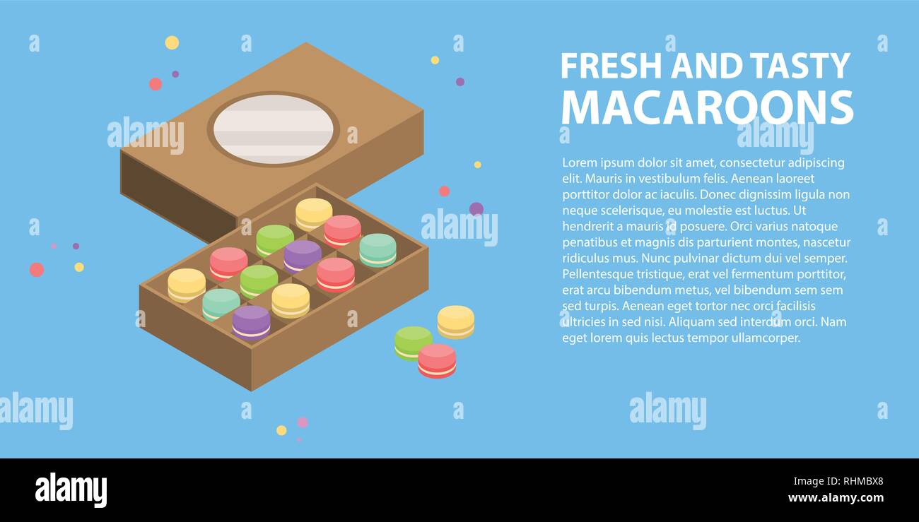 Fresh tasty macaroons box banner, isometric style Stock Vector Image ...