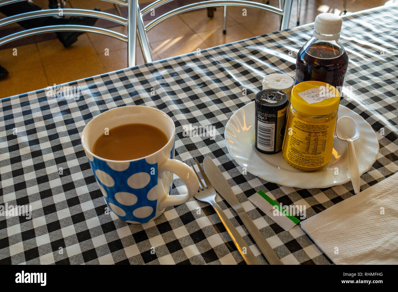 Table with sauces and salt hi-res stock photography and images - Alamy