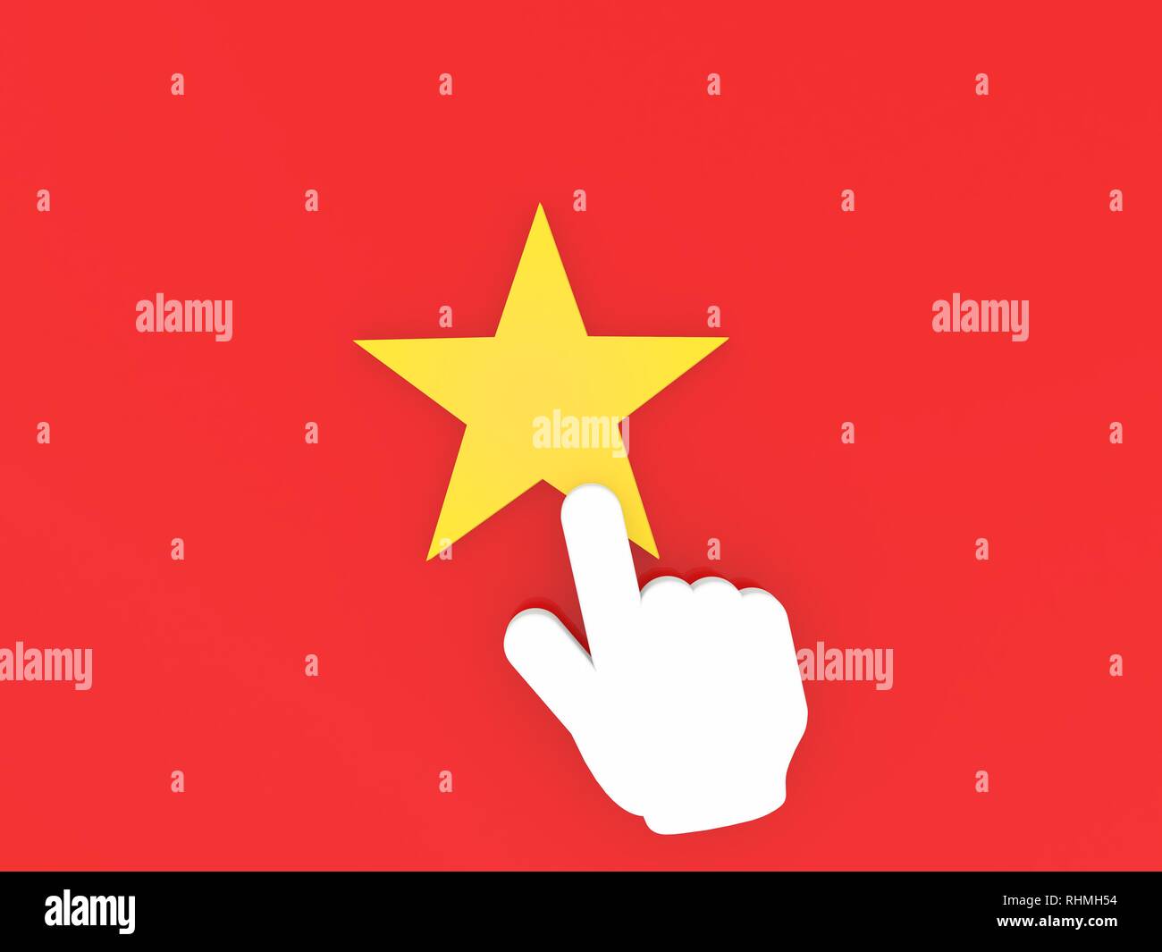 The hand with the index finger points to the star. 3d render ...