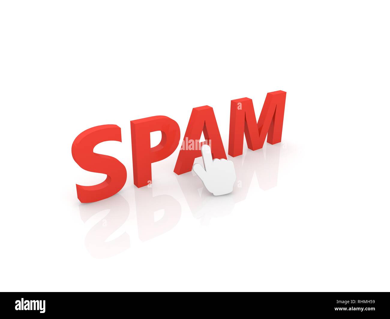 Hand cursor points to spam. 3d render illustration Stock Photo - Alamy